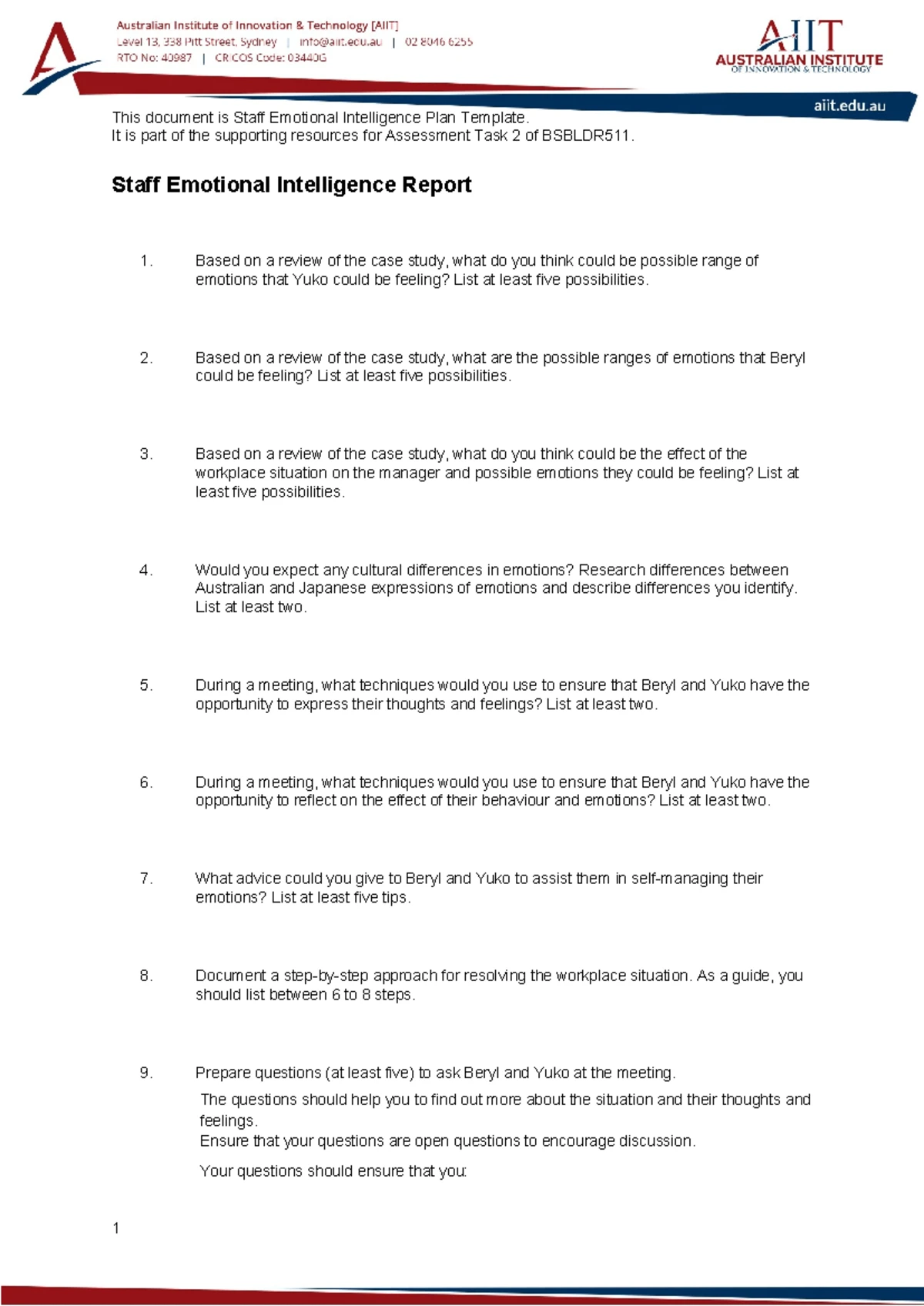 Emotional Intelligence Development Plan Template for BSBLDR511 ...