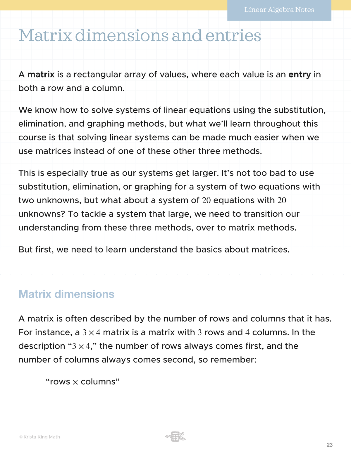 11 - Matrix Dimensions and Entries: Understanding Basics and Operations ...