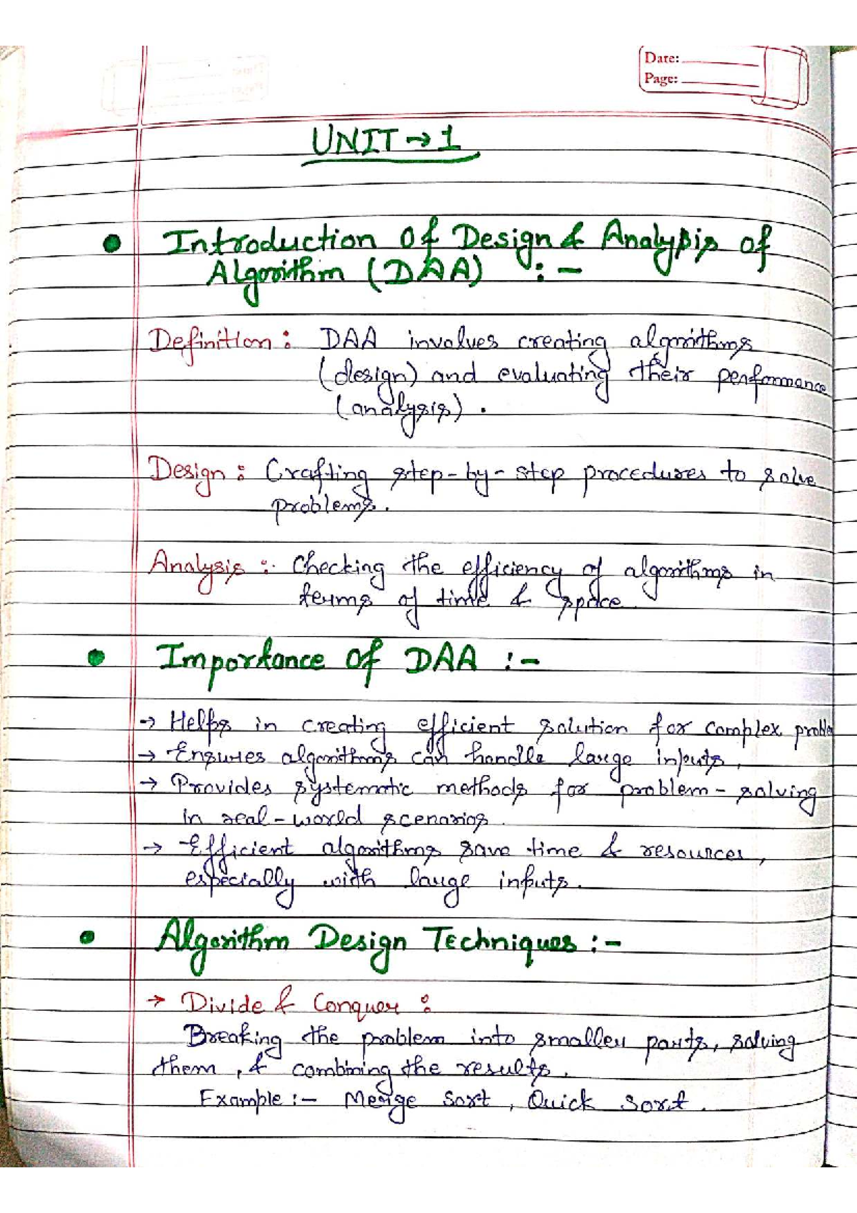 DAA 251219 Unit 1: Intro to Design & Analysis of Algorithms Notes - Studocu