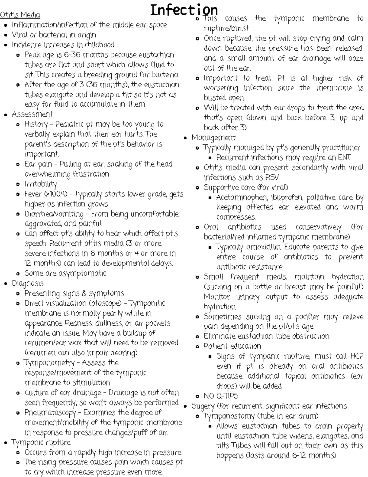 Infection Management: Otitis Media & Meningitis Overview - Studocu