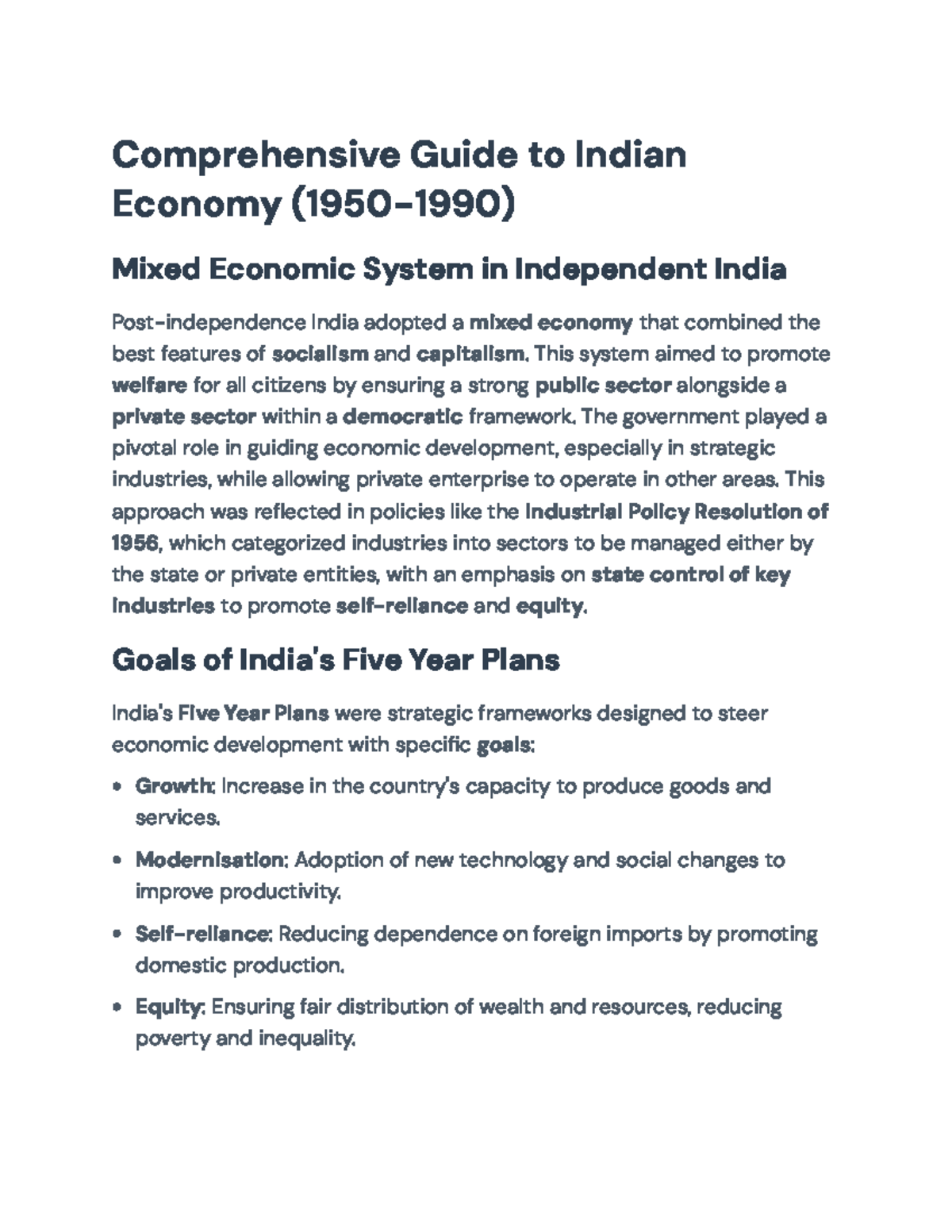 Comprehensive Overview of India's Economy (1950-1990): Policies ...