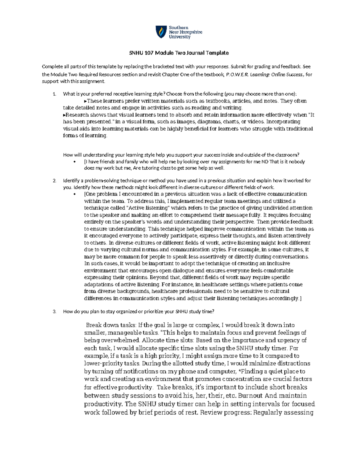 SNHU 107 Module Two Journal Template and Guide for Success - Studocu