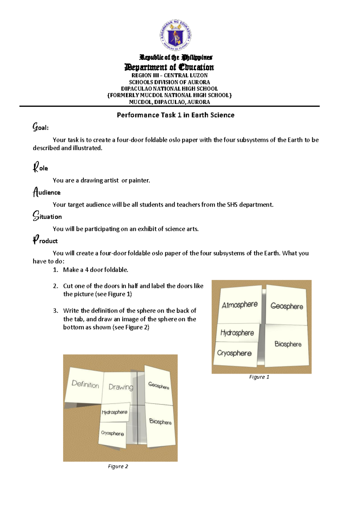 PT1 ES - Earth Science Performance Task: Four-Door Foldable Guide - Studocu