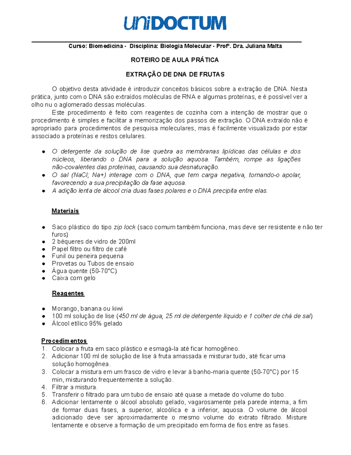 Extração de DNA de Frutas - Aula Prática: Biomedicina - Biologia ...
