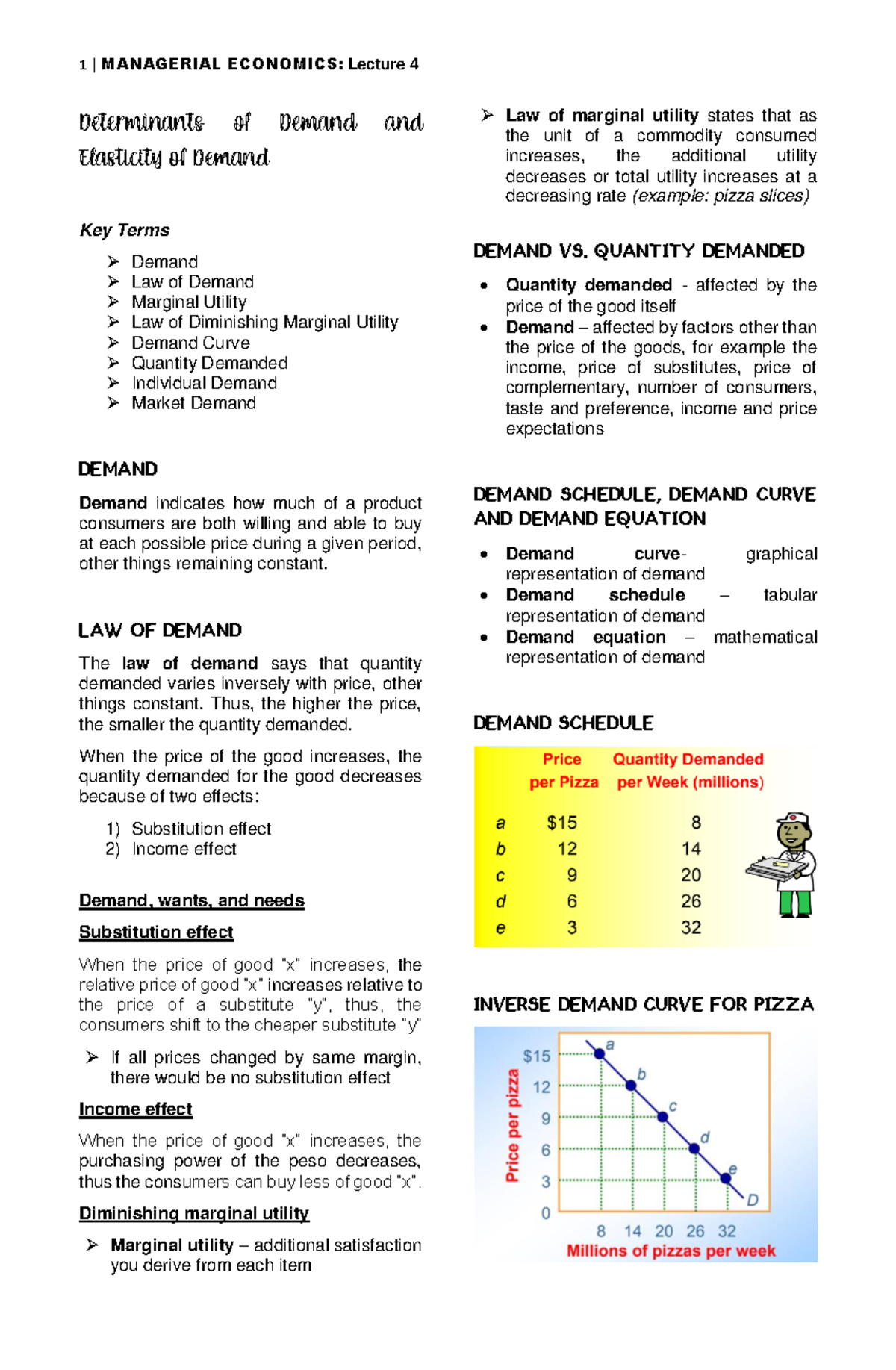 Handout Determinants of Demand and Elasticity of Demand - Key Terms ...