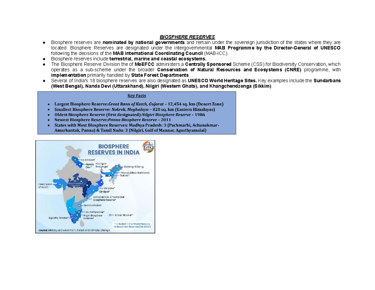 Biosphere Reserves Overview for UPSC Preparation - Studocu