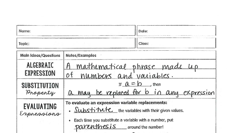 ALGEBRA 9225 Study Notes for Upcoming Test in 23 Days - Studocu
