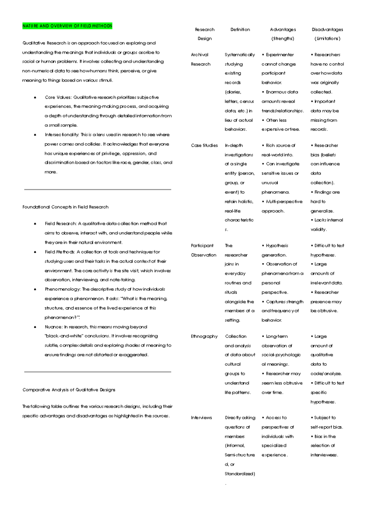 Fm 2 - Field Methods: Qualitative Research Overview and Insights - Studocu