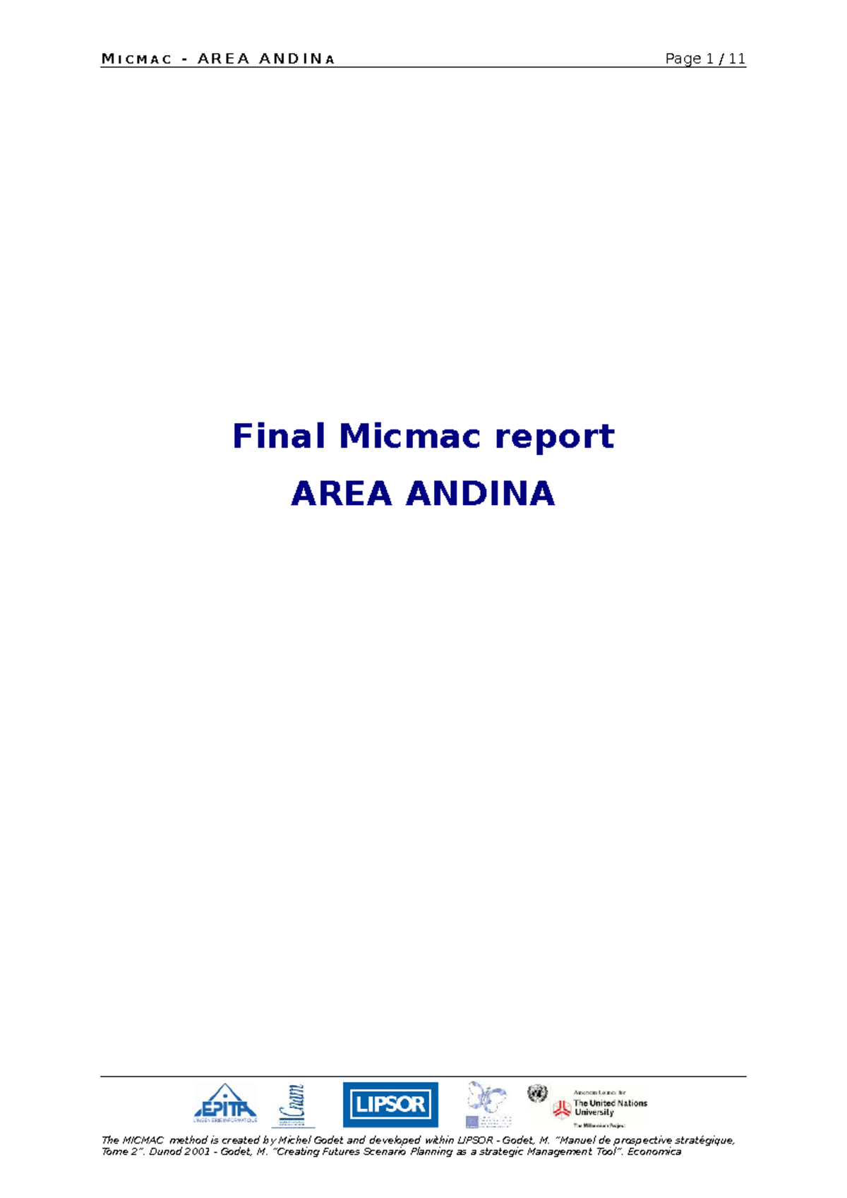 MICMAC AREA ANDINA: Final Report on Strategic Prospective Analysis ...