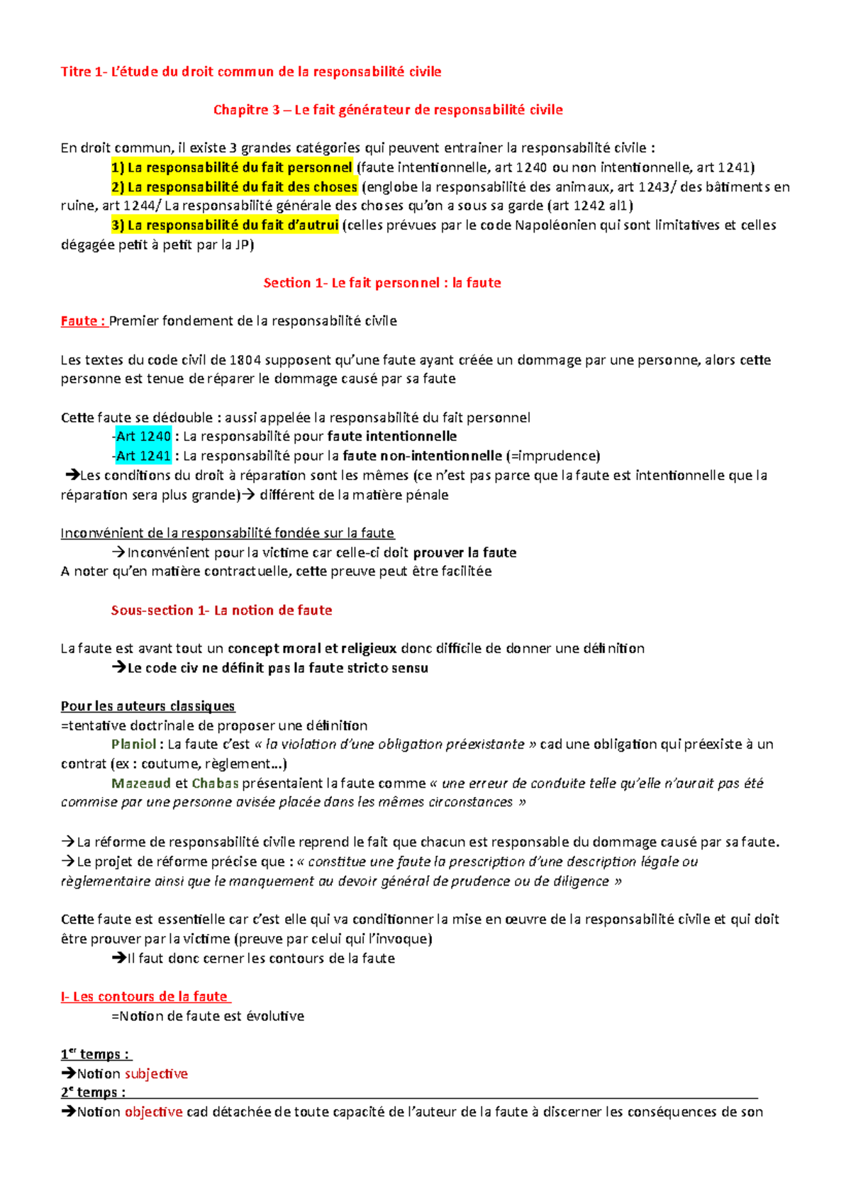 Chapitre 3: Le fait générateur en responsabilité civile (Droit Comm ...