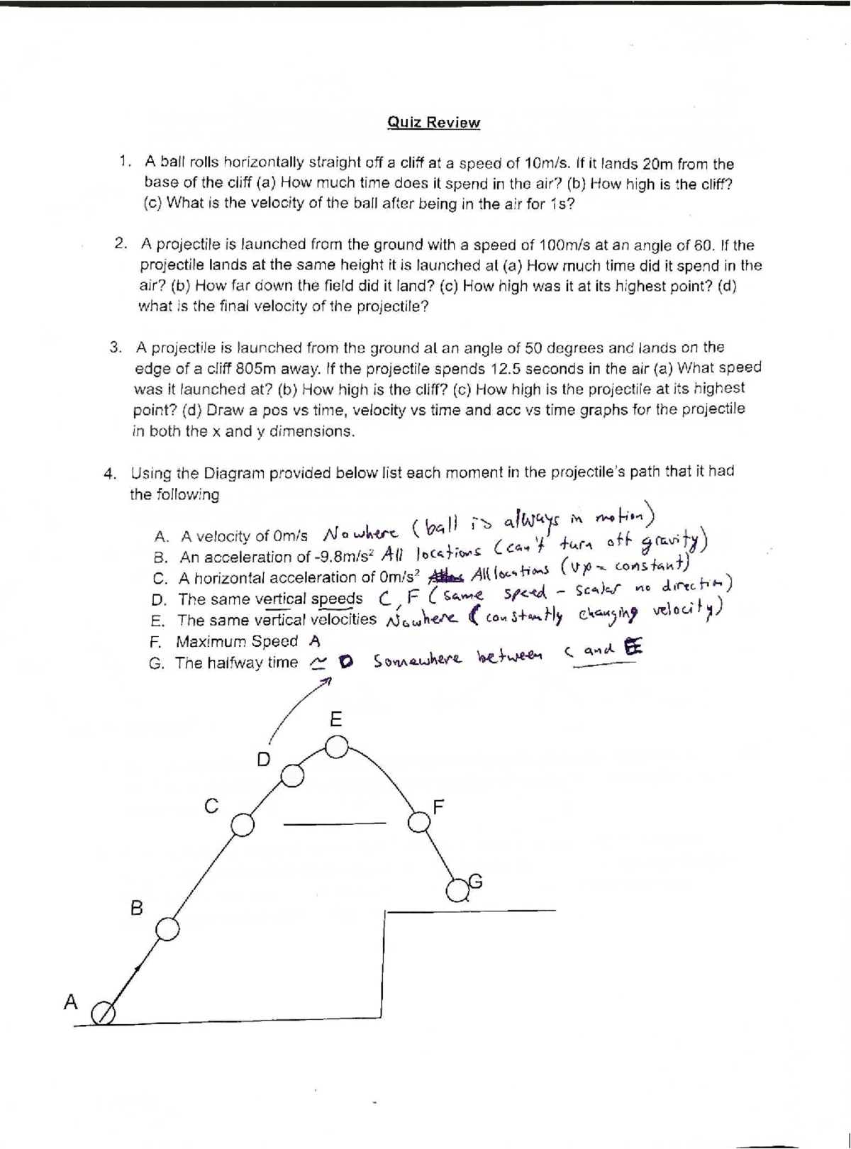 AK 2D Quiz Review - Projectile Motion Concepts and Solutions - Studocu