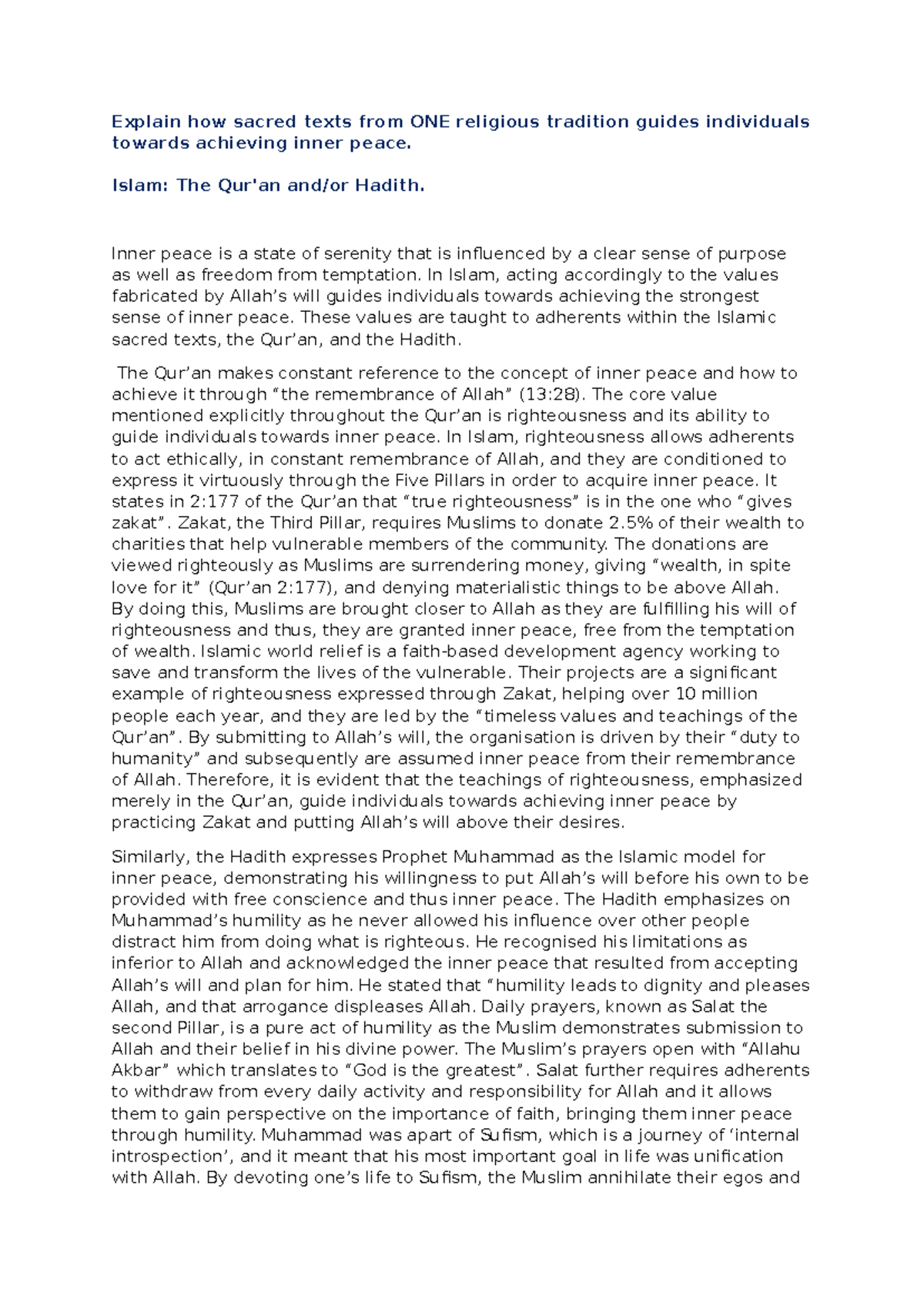 The Role of Qur'an and Hadith in Achieving Inner Peace in Islam ...