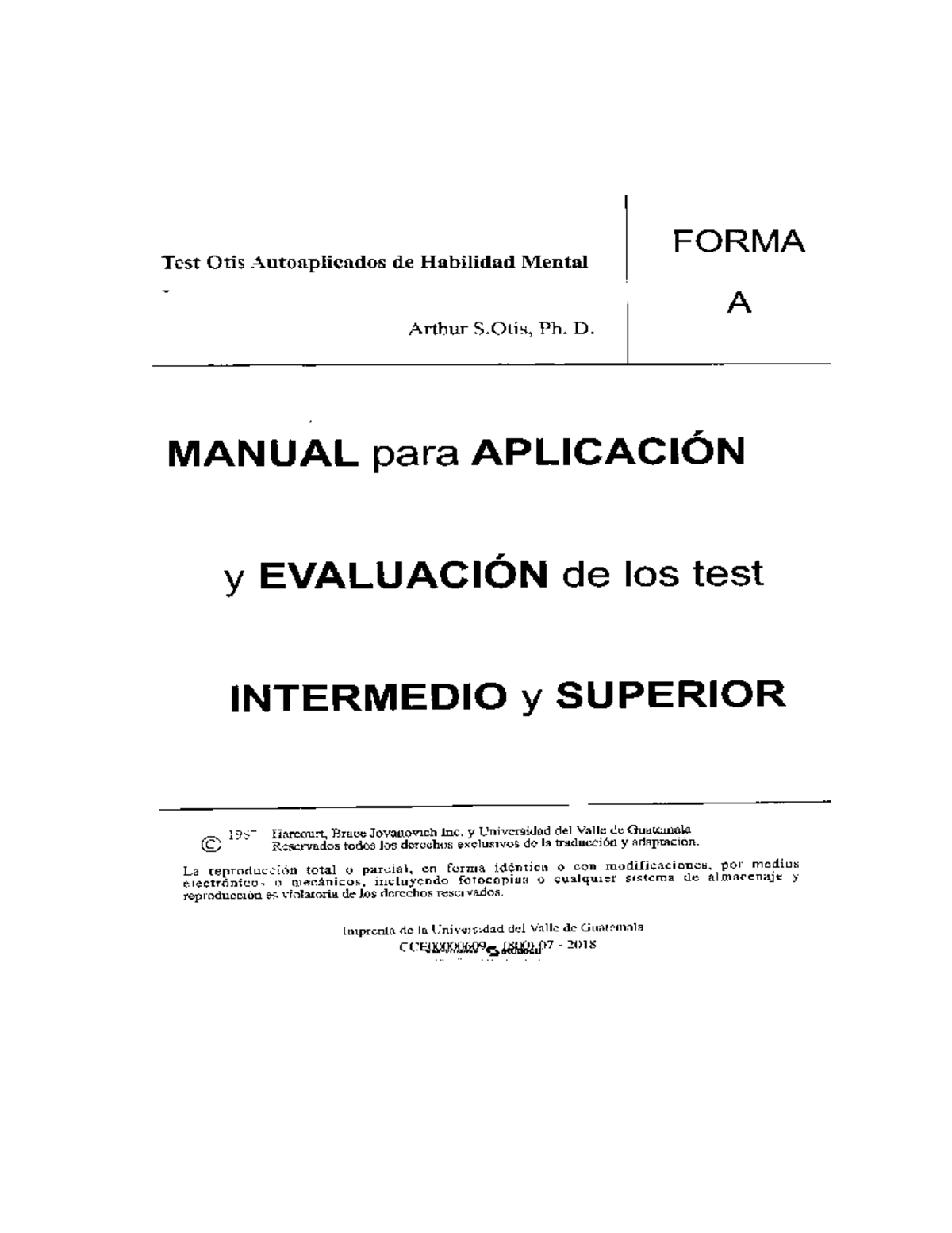 TEST OTIS Intermedio - Manual de Aplicación y Evaluación - Studocu