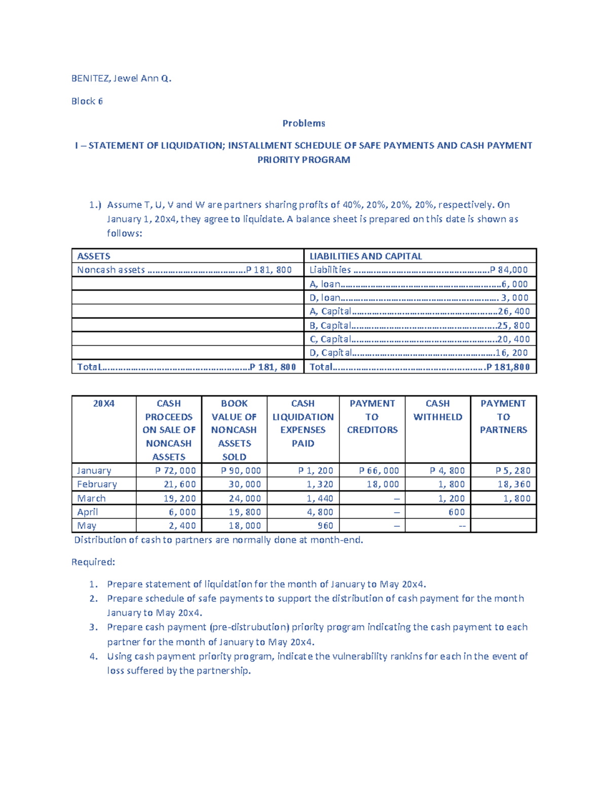 Statement of Liquidation & Cash Payment Priority Program - ACC 101 - Studocu