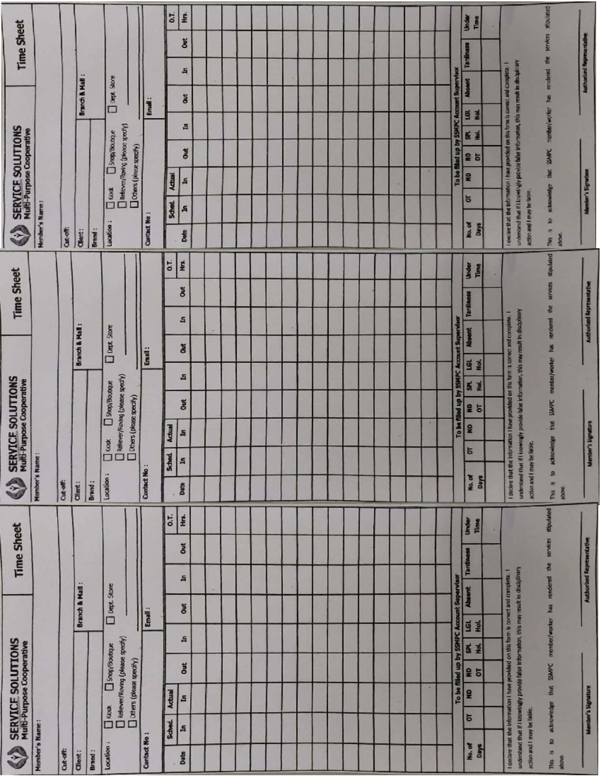 SERVICE SOLUTIONS Cooperative Time Sheet Template - Studocu