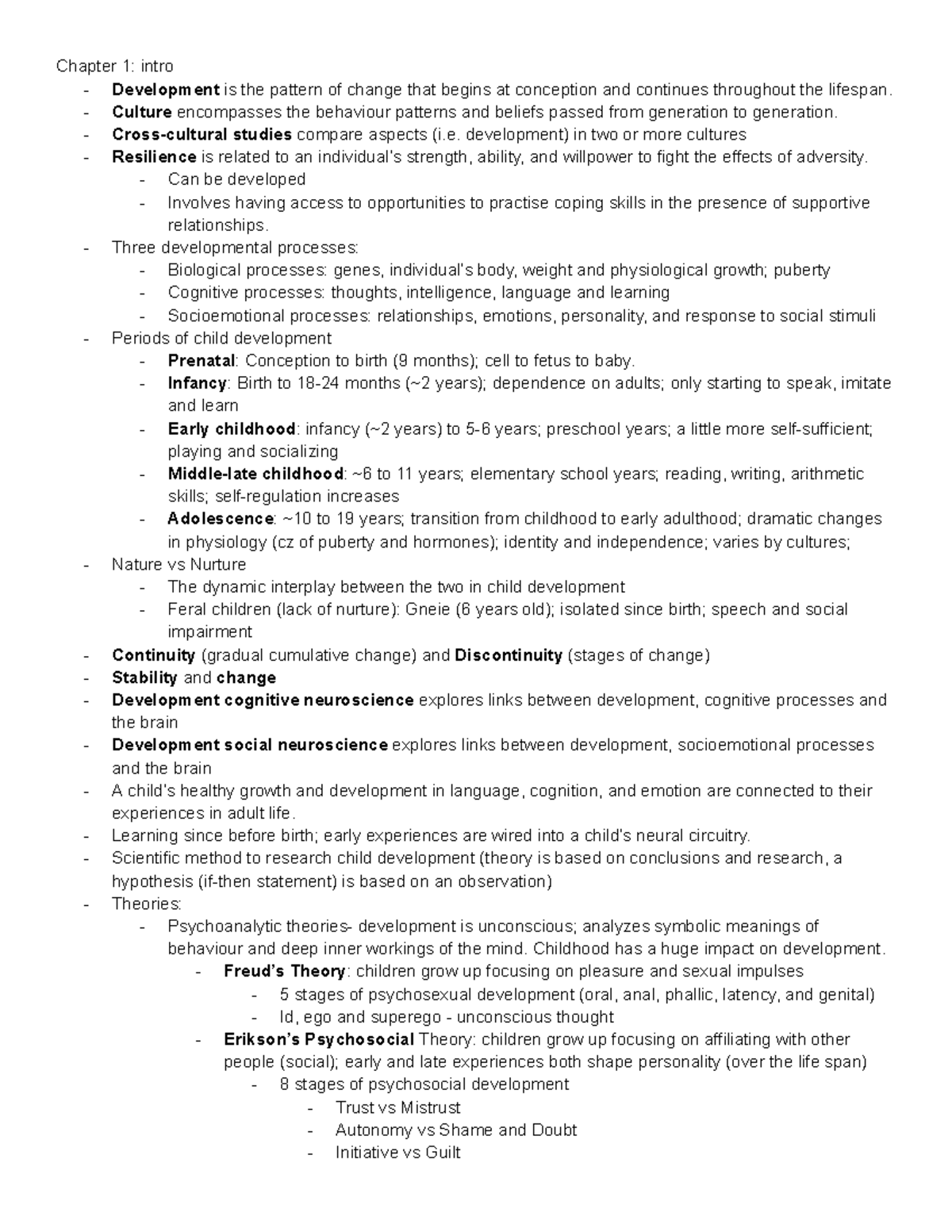Psych 2AA3 - Lecture Notes on Child Development & Theories - Studocu