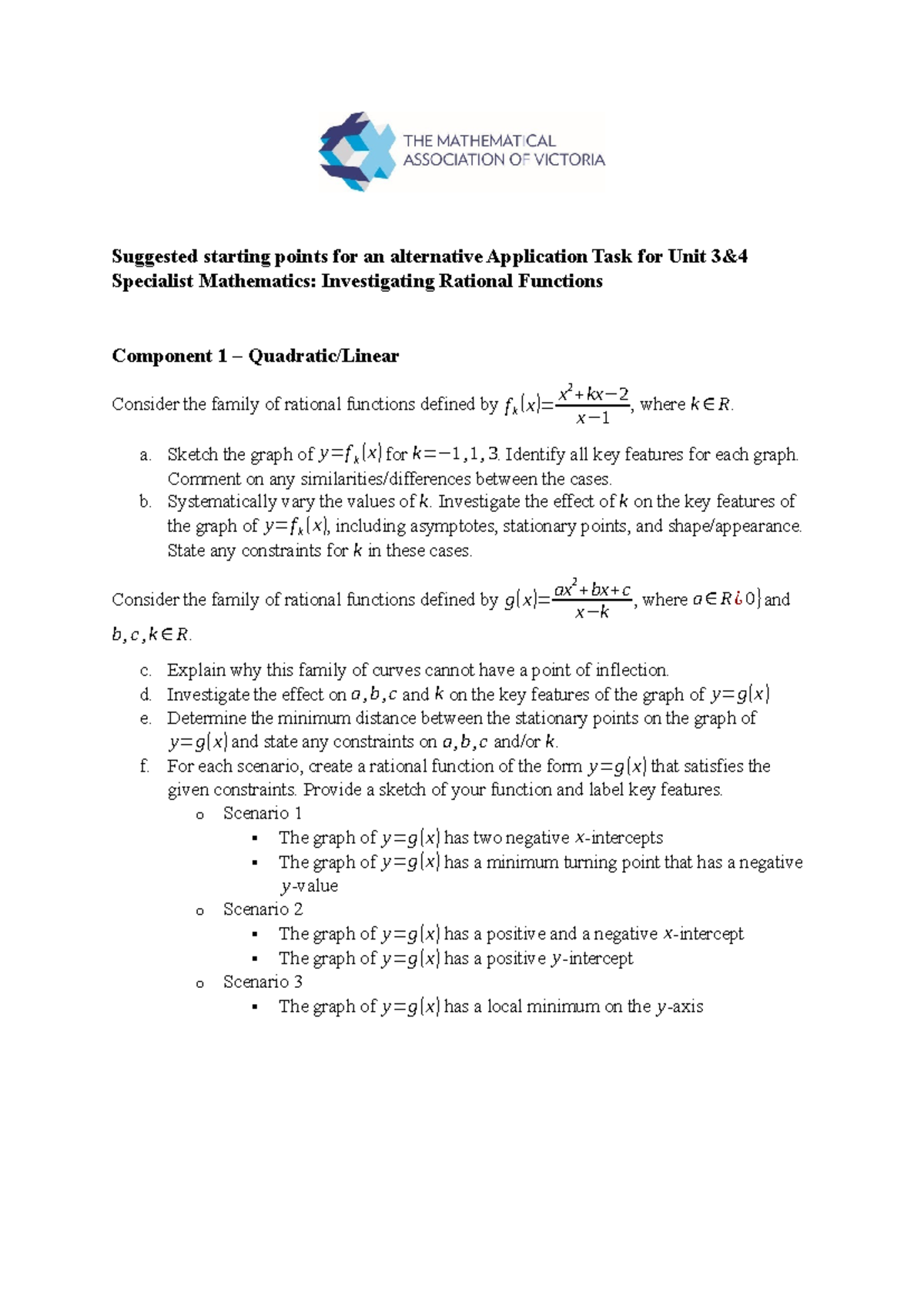 Alternative Application Task: Investigating Rational Functions for Unit ...