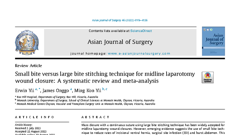 Stitch Metanalysis: Small vs Large Bite Techniques in Abdominal Closure ...