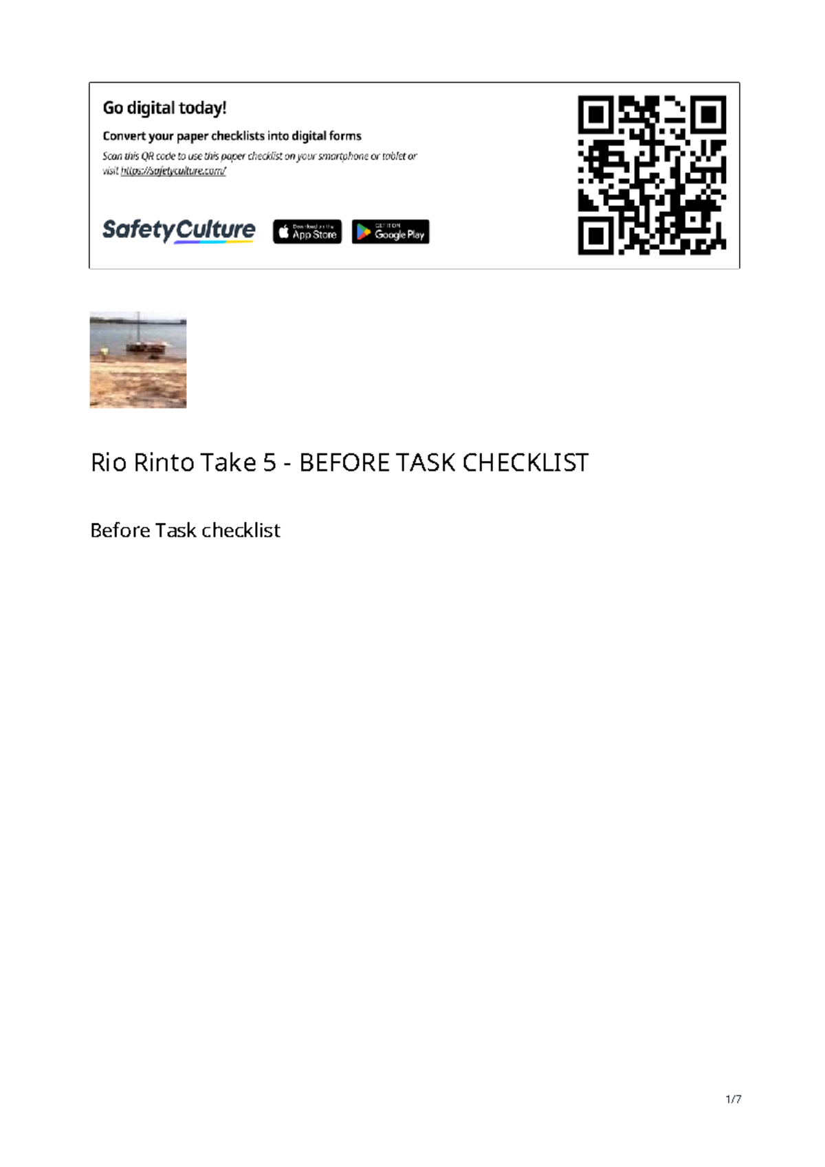 Rio Tinto Take 5 - Before Task Safety Checklist - Studocu