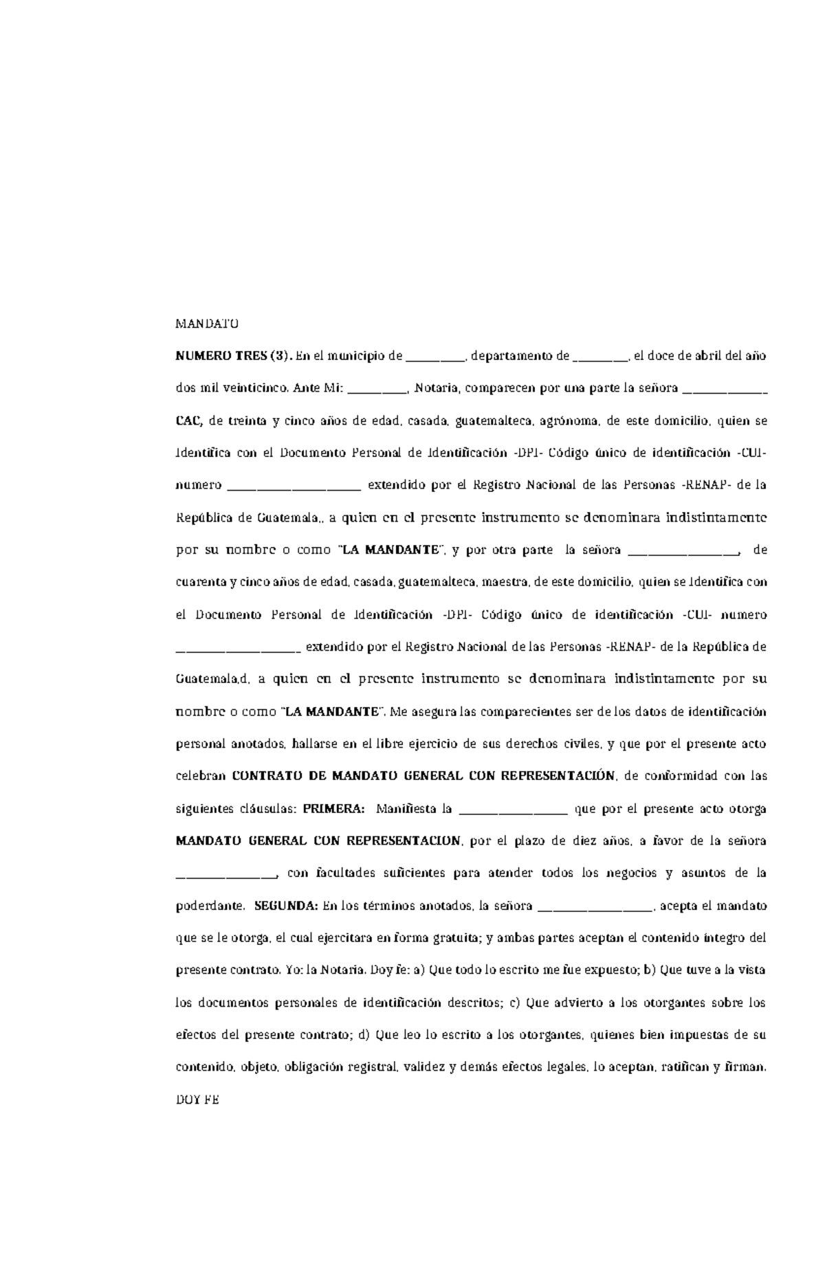 Contrato de Mandato General con Representación - 2025 - Studocu