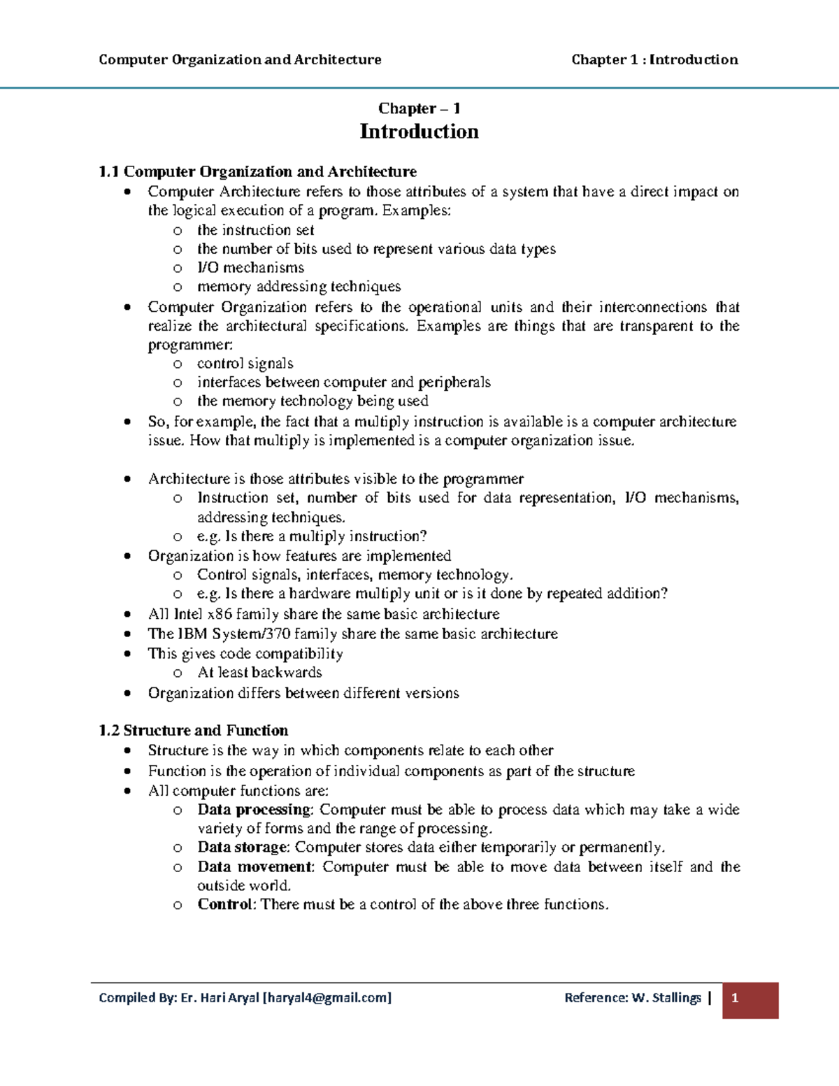 Computer Organization and Architecture (COA) Chapter 1: Introduction ...