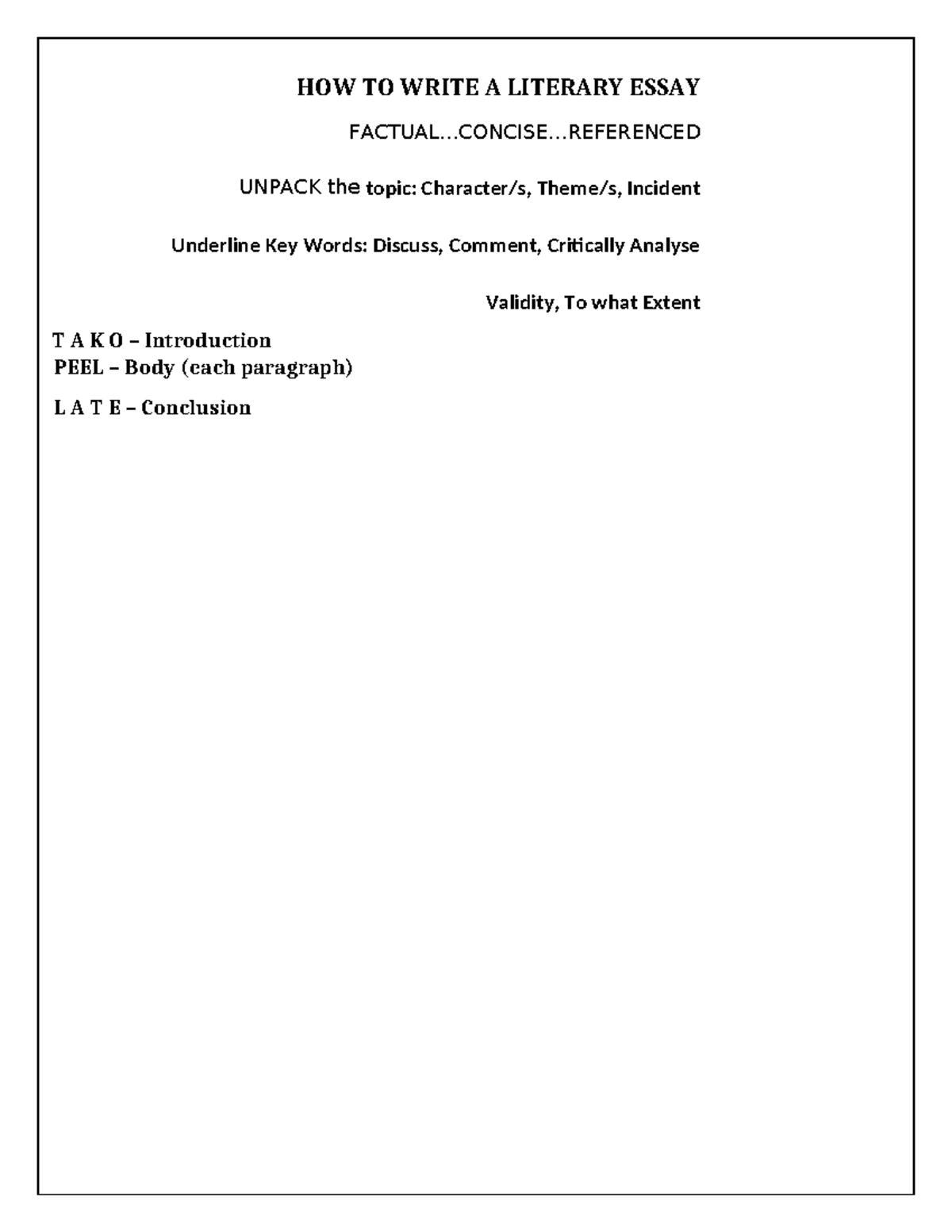 HOW TO WRITE A LITERARY ESSAY: A GUIDE FOR STUDENTS - Studocu