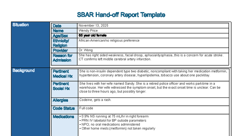 SBAR Report Template for Acute Stroke Assessment - Studocu