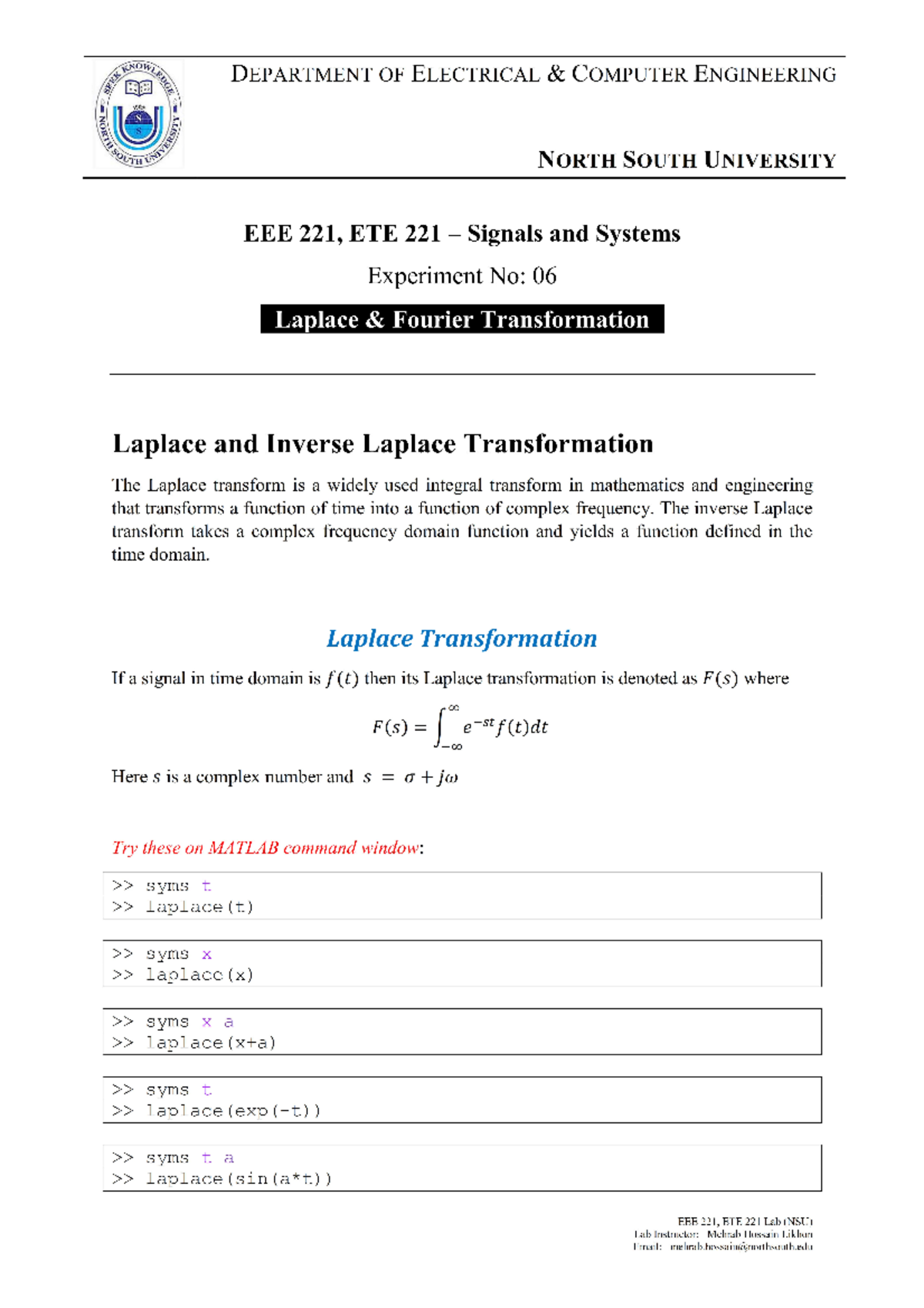 Laplace and Fourier Transform - Signals and systems - Studocu