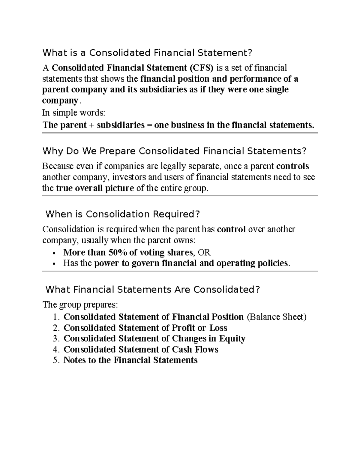 Consolidated Financial Statement Overview: Key Concepts and ...