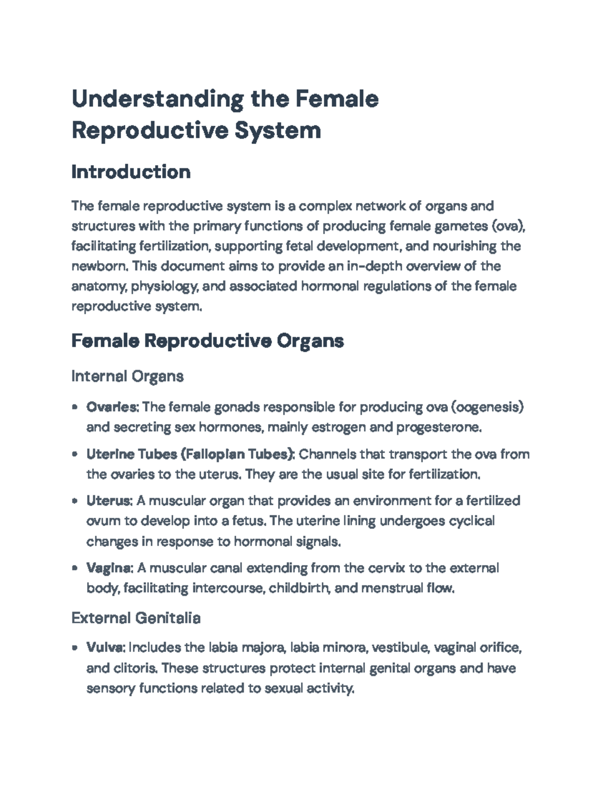 Understanding the Female Reproductive System: Anatomy & Hormones - Studocu