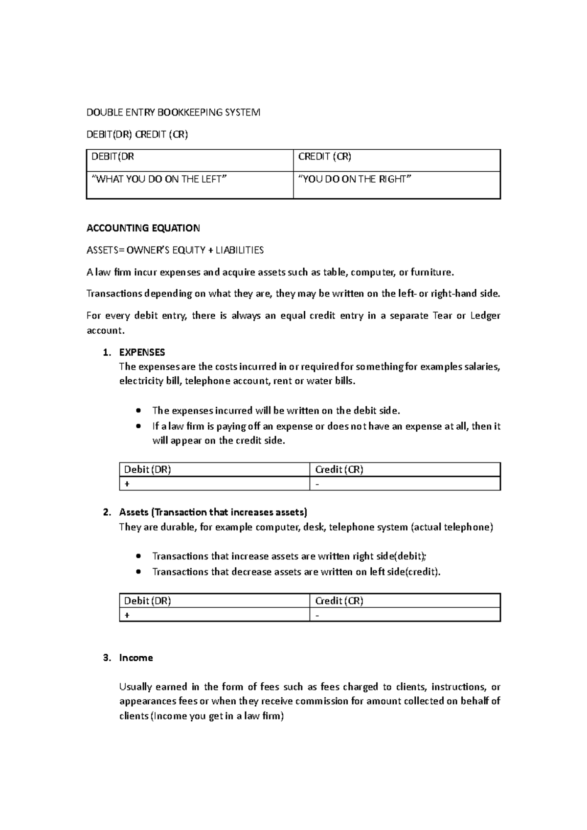 Double Entry Bookkeeping System: DR & CR Explained for Law Firms - Studocu