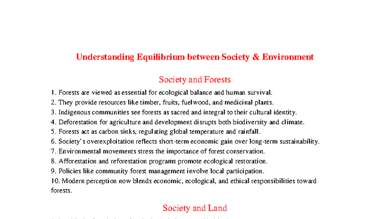 Understanding Society-Environment Equilibrium: Forests, Land, Water ...