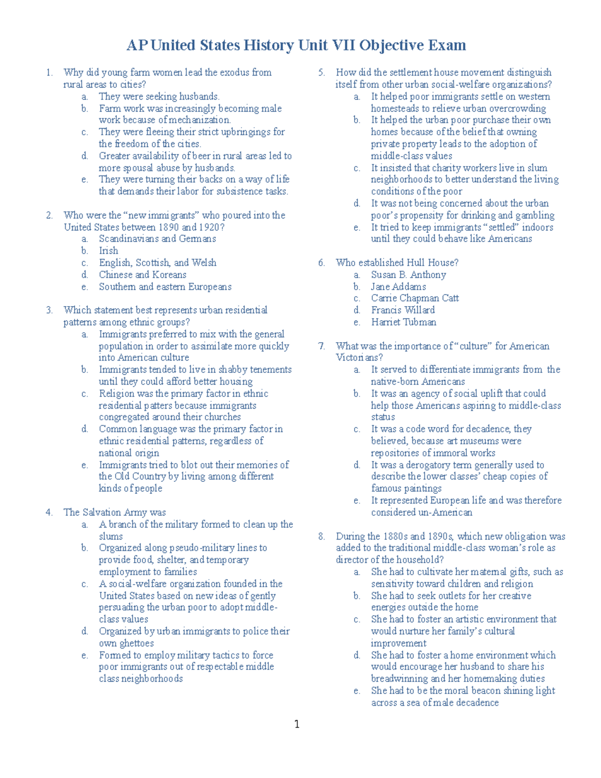 AP US History Unit VII Objective Exam Review - Studocu
