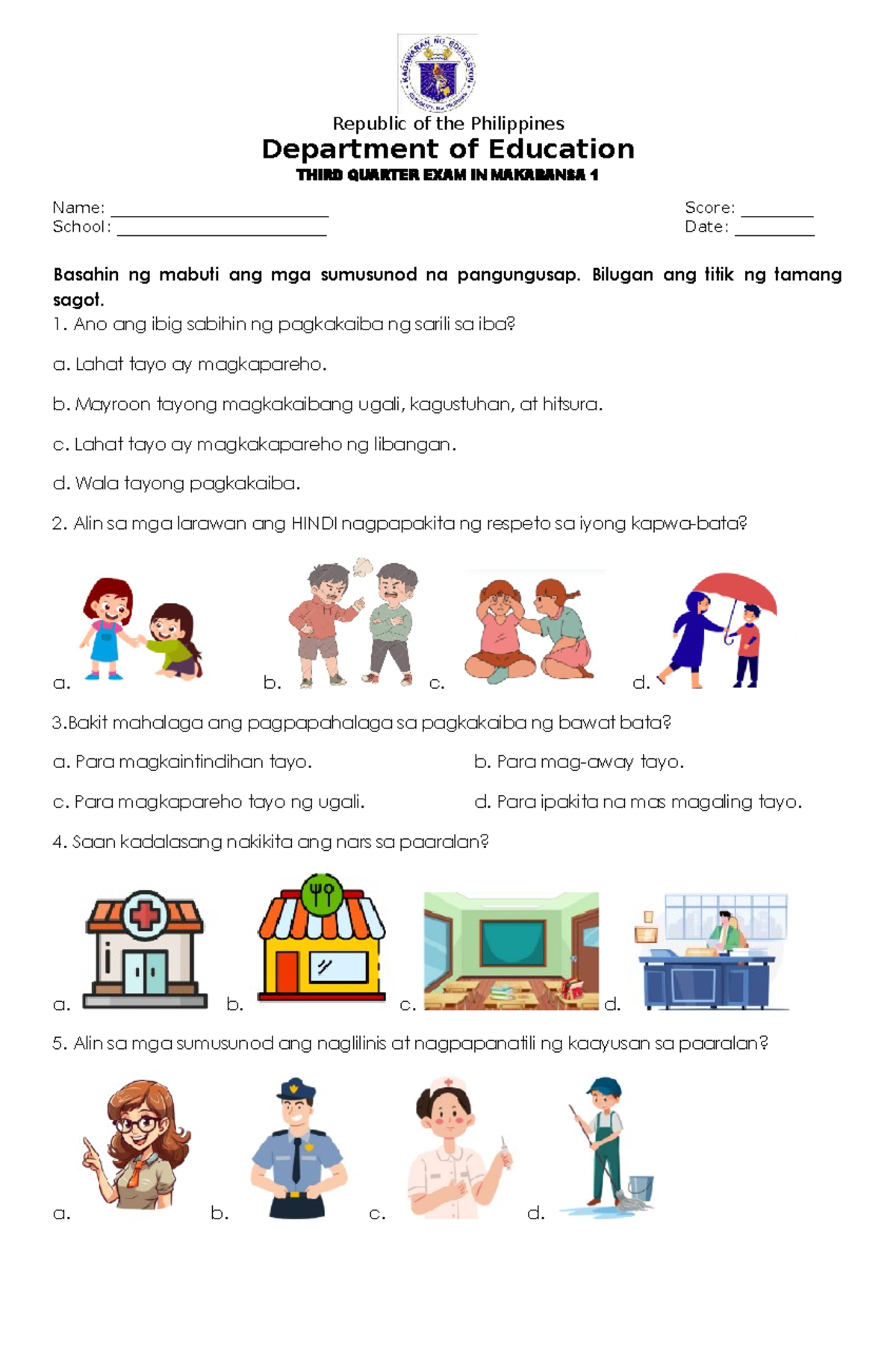 Makabansa 1 (Q3 QE) Third Quarter Exam Review - Studocu