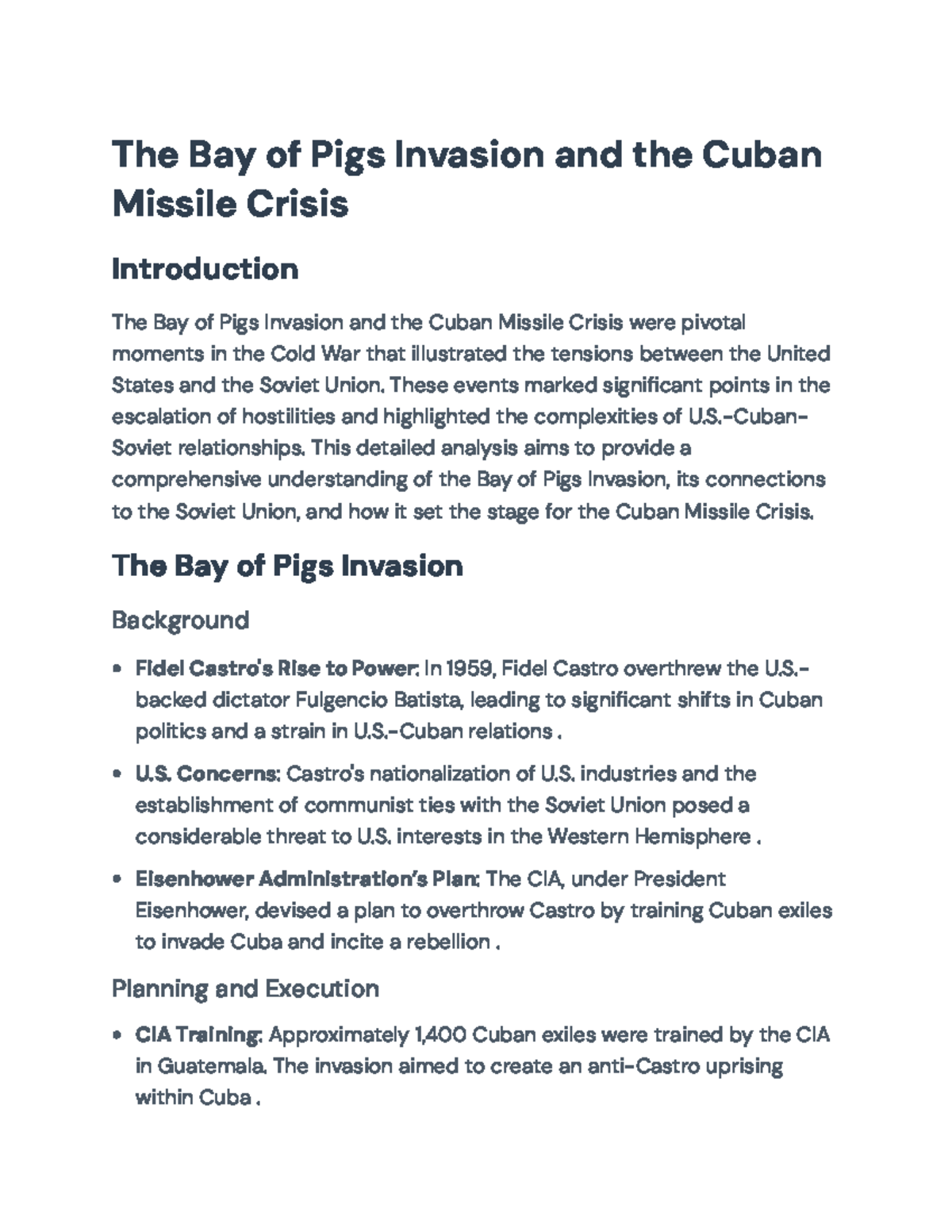 CUB-201: Summary of Key Insights on the Bay of Pigs and Missile Crisis ...
