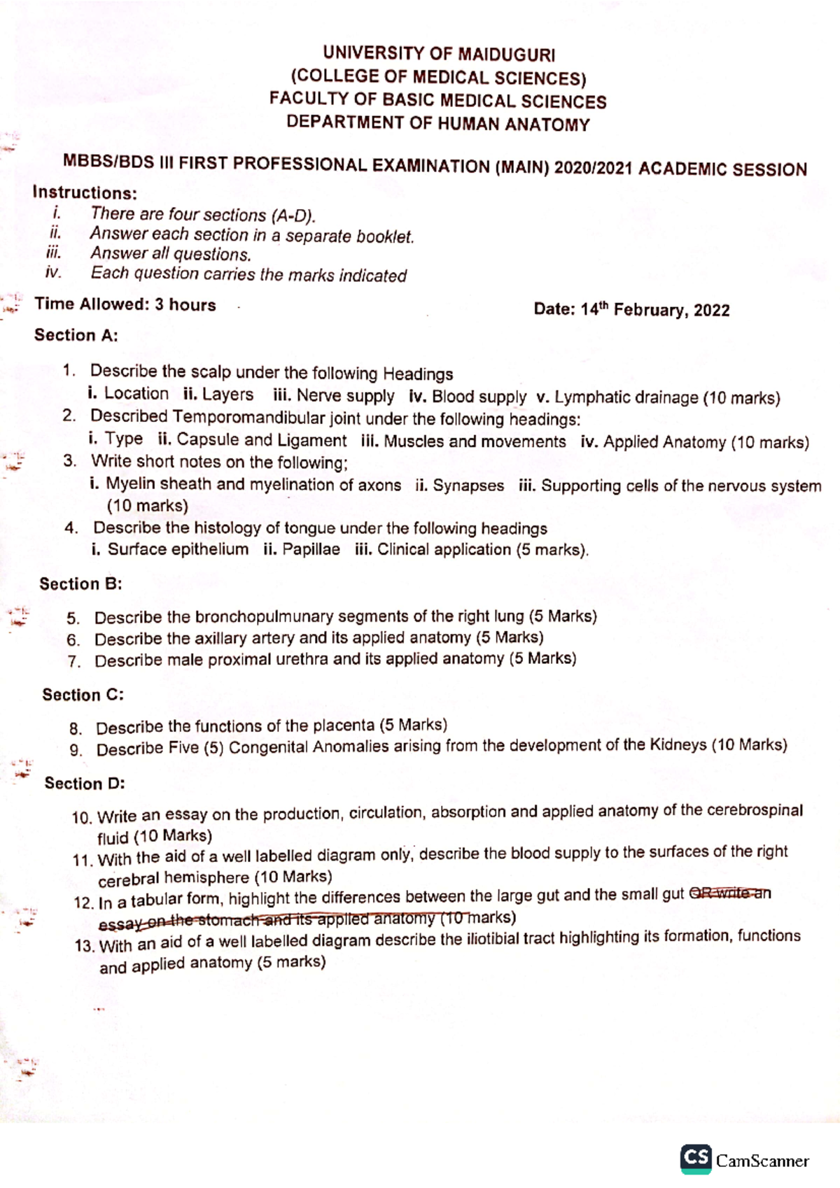 Past Exam Questions for MBBS Students - Studocu