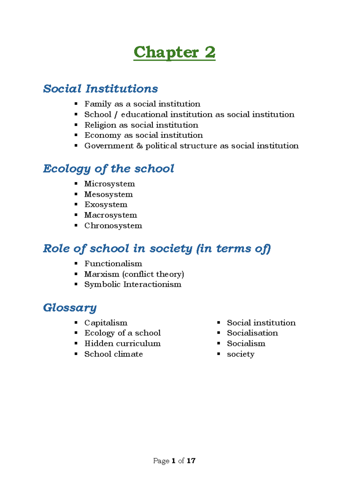 SED2601 Chapter 2: Social Institutions & School's Role in Society - Studocu