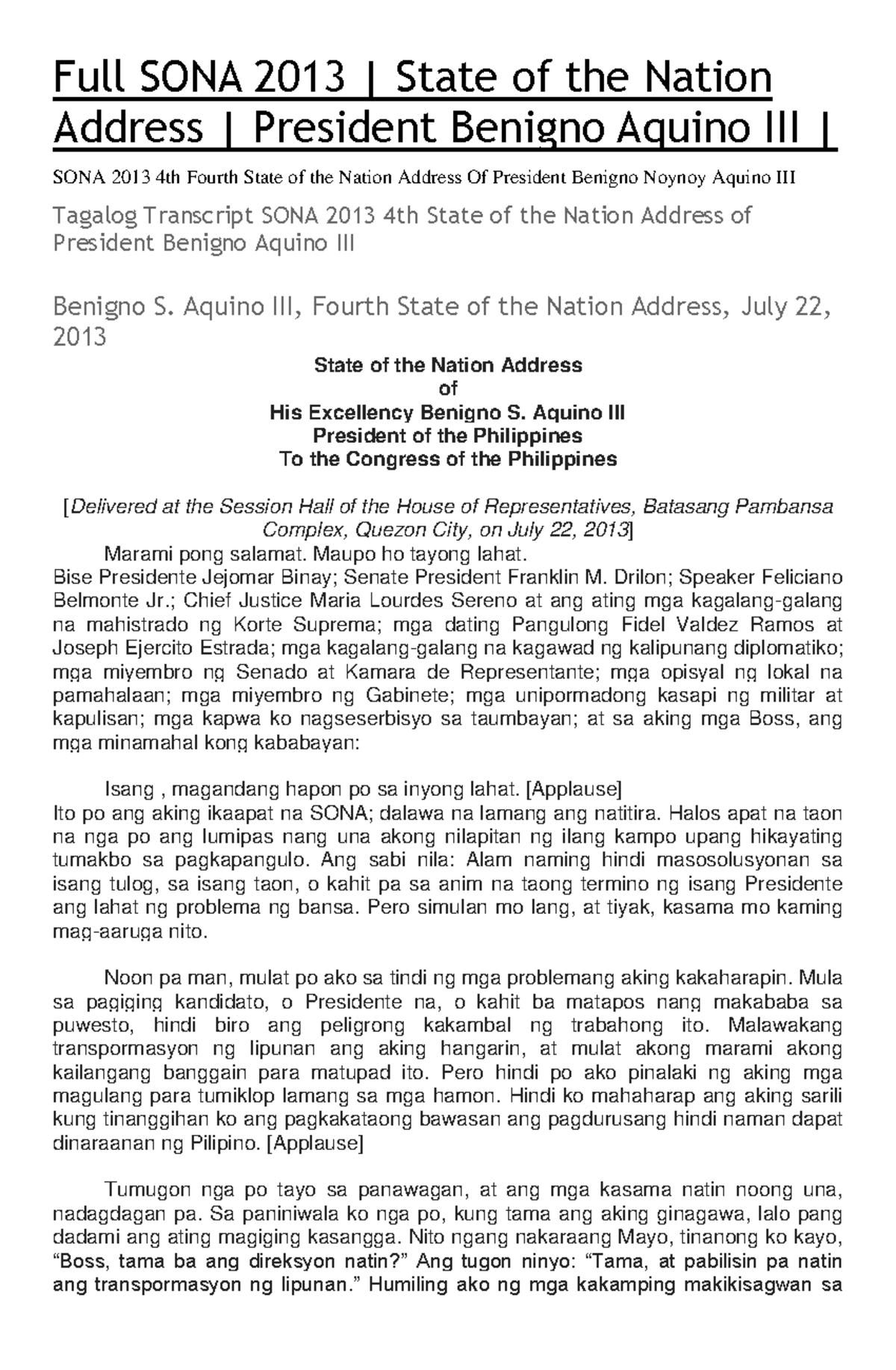 SONA 2013: Ikaapat na State of the Nation Address ni Pangulong Aquino ...