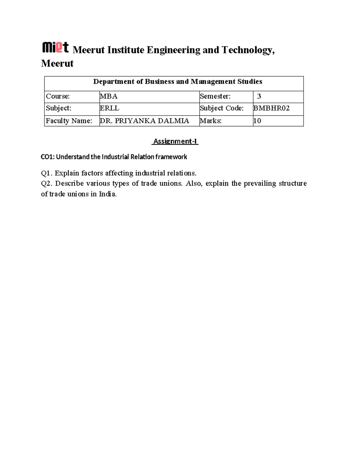 HR02 ASS-1 - Importani portant documentt document - Master's in ...