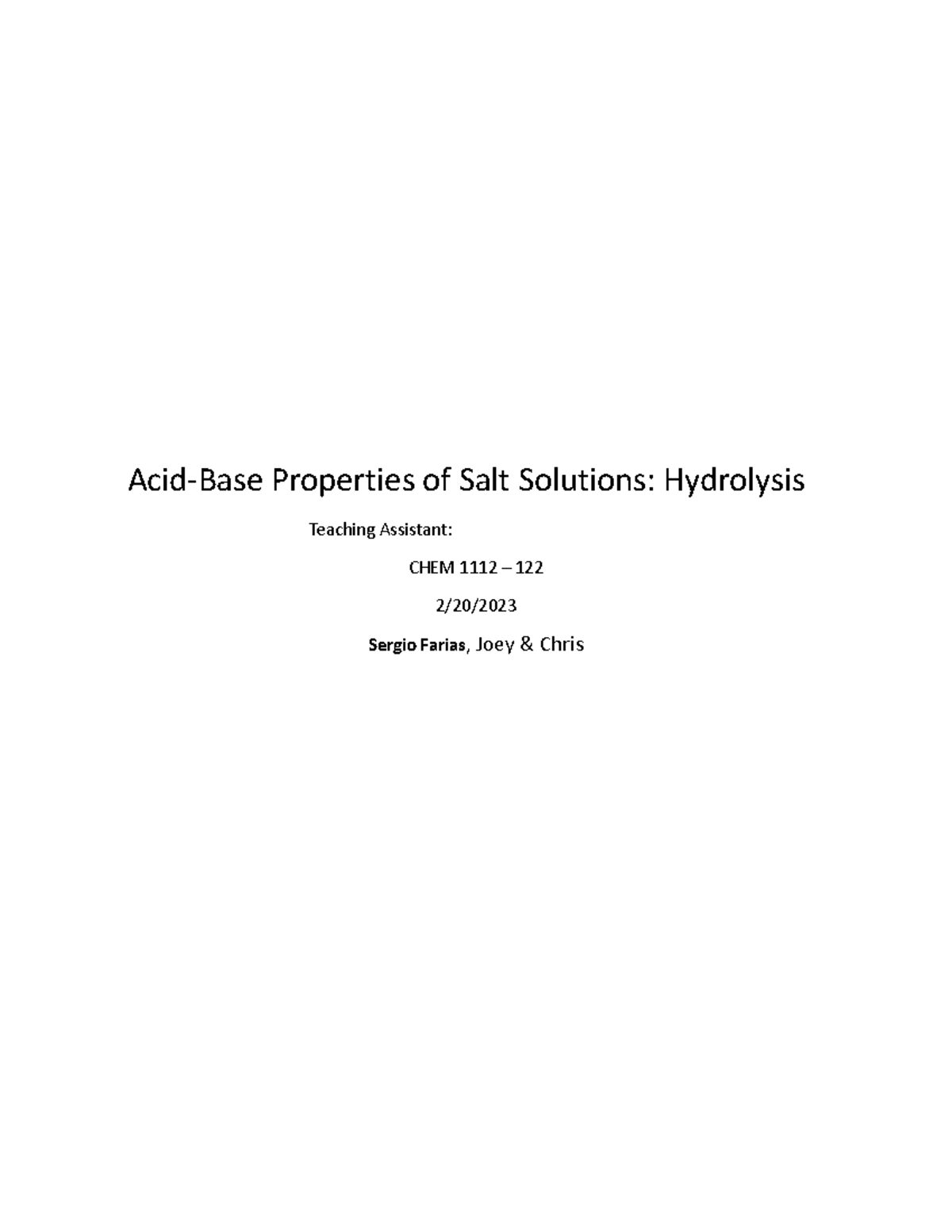 LAB acid-base properties - Acid-Base Properties of Salt Solutions ...