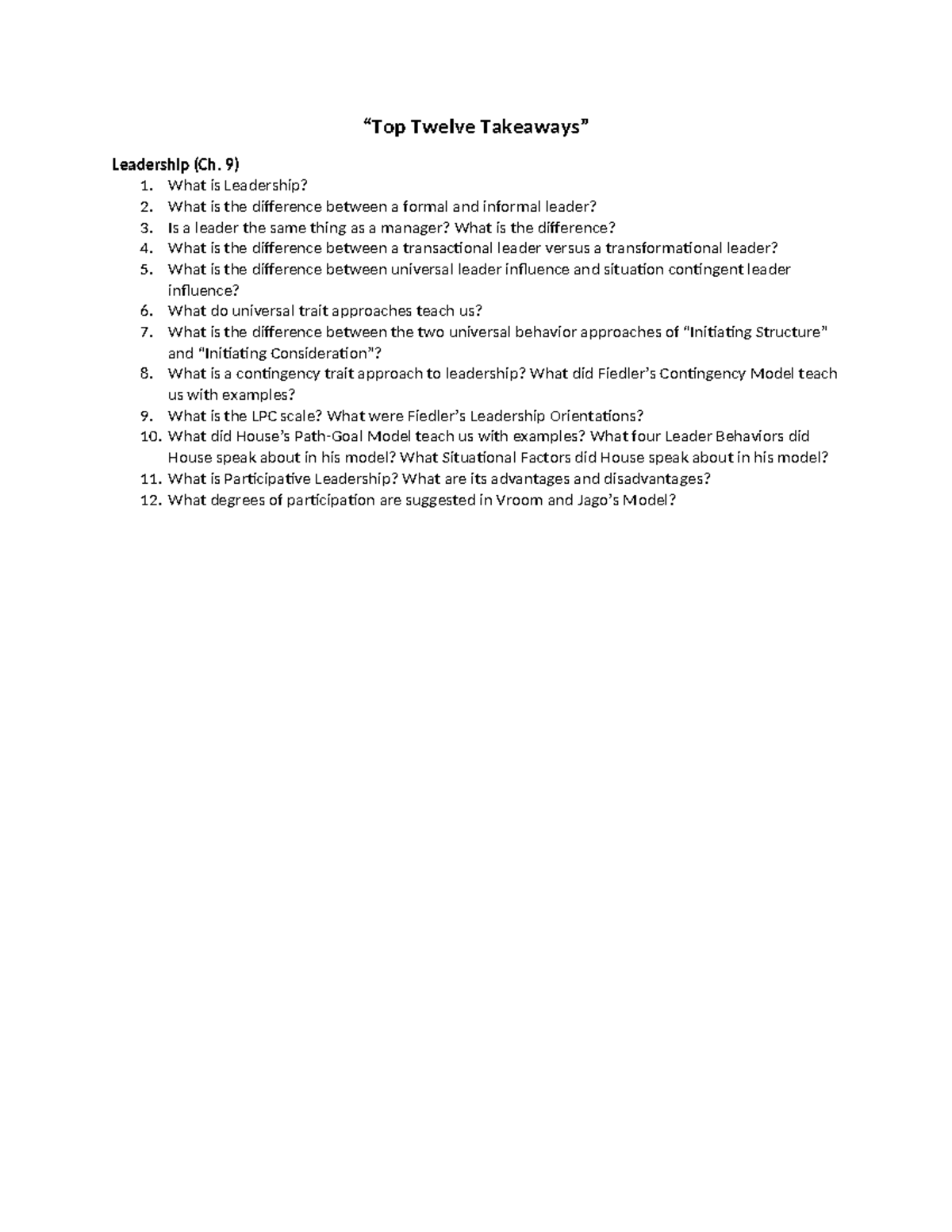 Leadership Insights: 12 Key Takeaways from Chapter 9 - Studocu