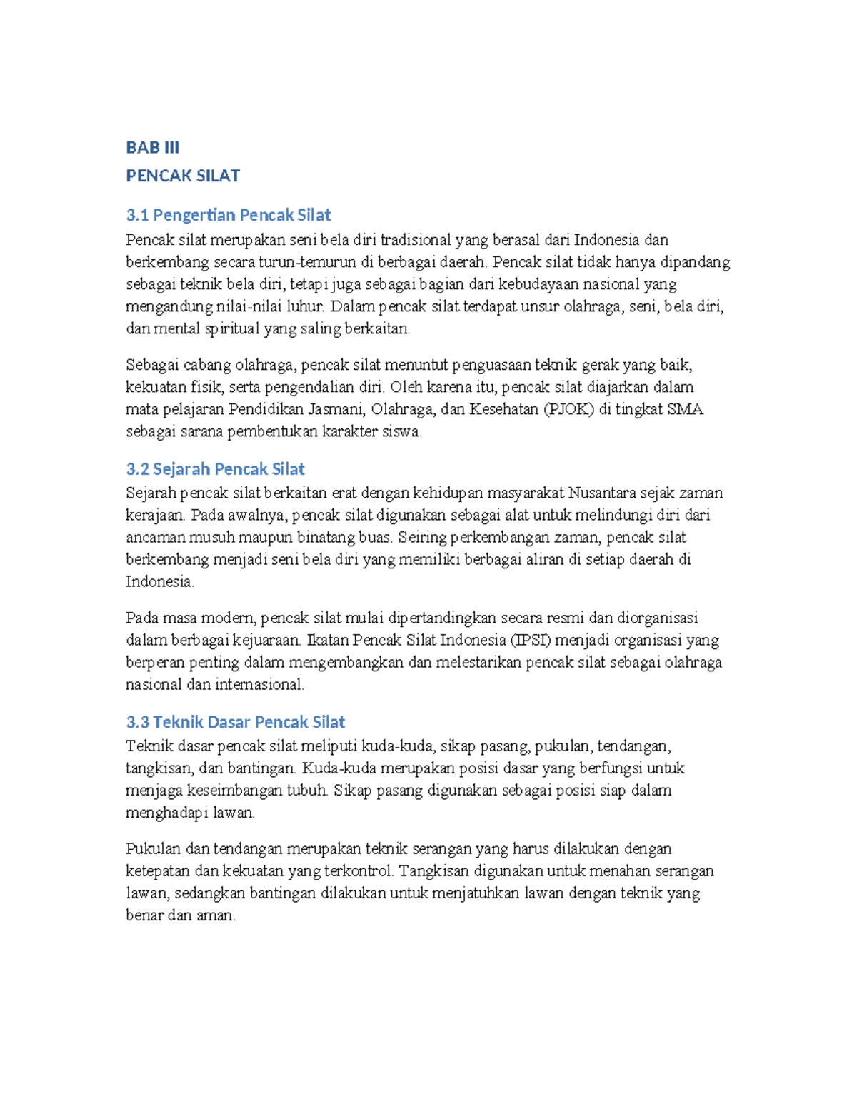 Makalah PJOK: BAB III - Pencak Silat dan Teknik Dasarnya - Studocu