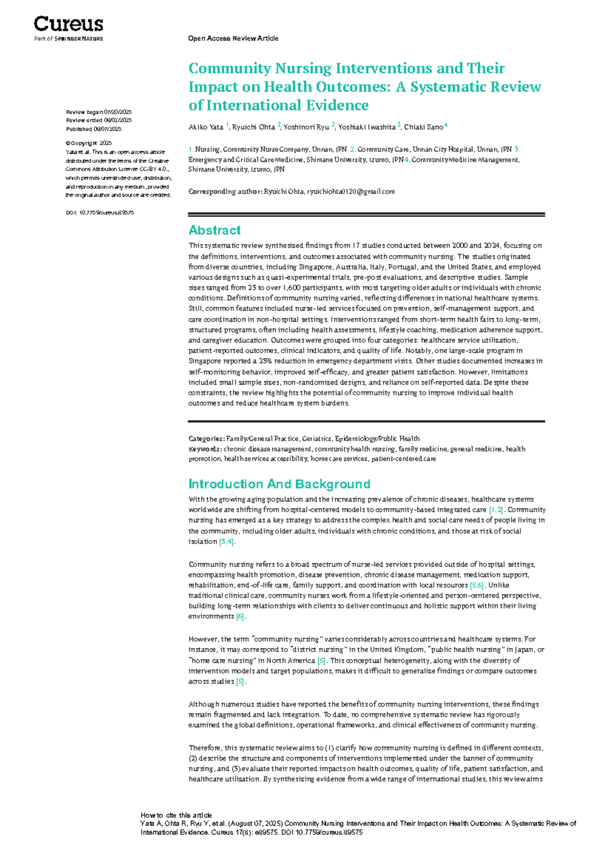 Community Nursing Interventions & Health Outcomes: A Systematic Review ...