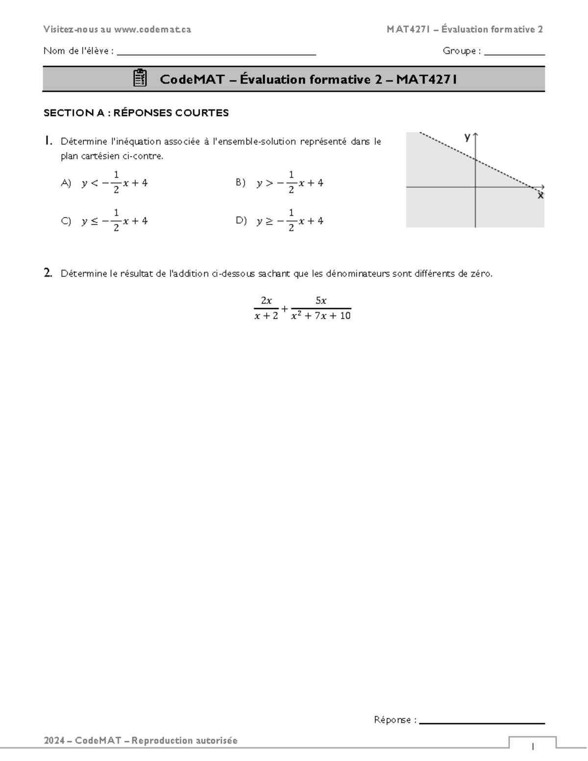 MAT4271 Évaluation Formative 2 - Exercices de Mathématiques - Studocu