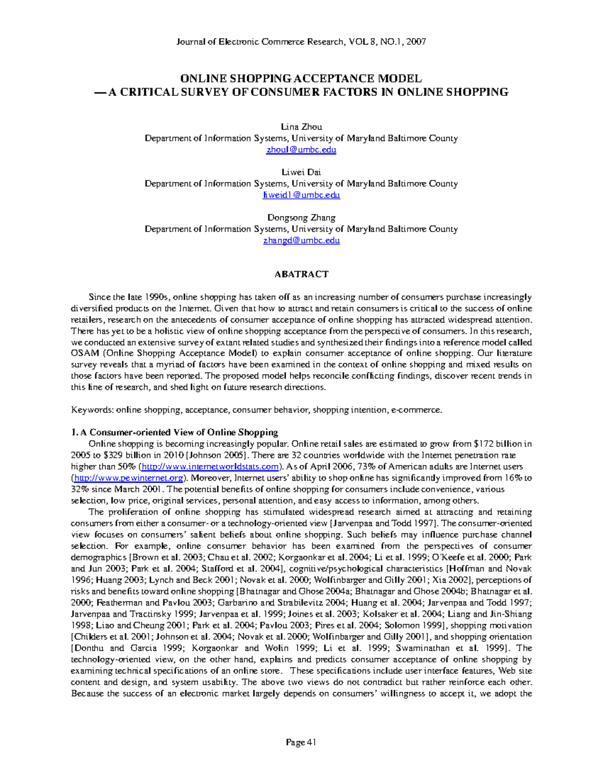 Online Shopping Acceptance Model: A Critical Survey of Consumer Factors ...