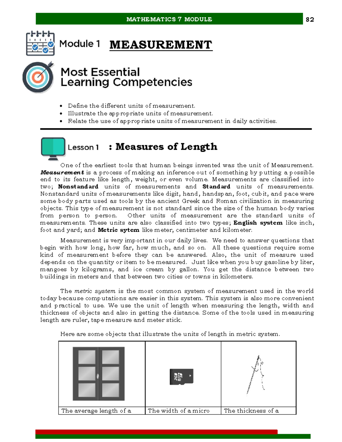 Mathematics Module-1: Understanding Measurements and Units Q2 - Studocu