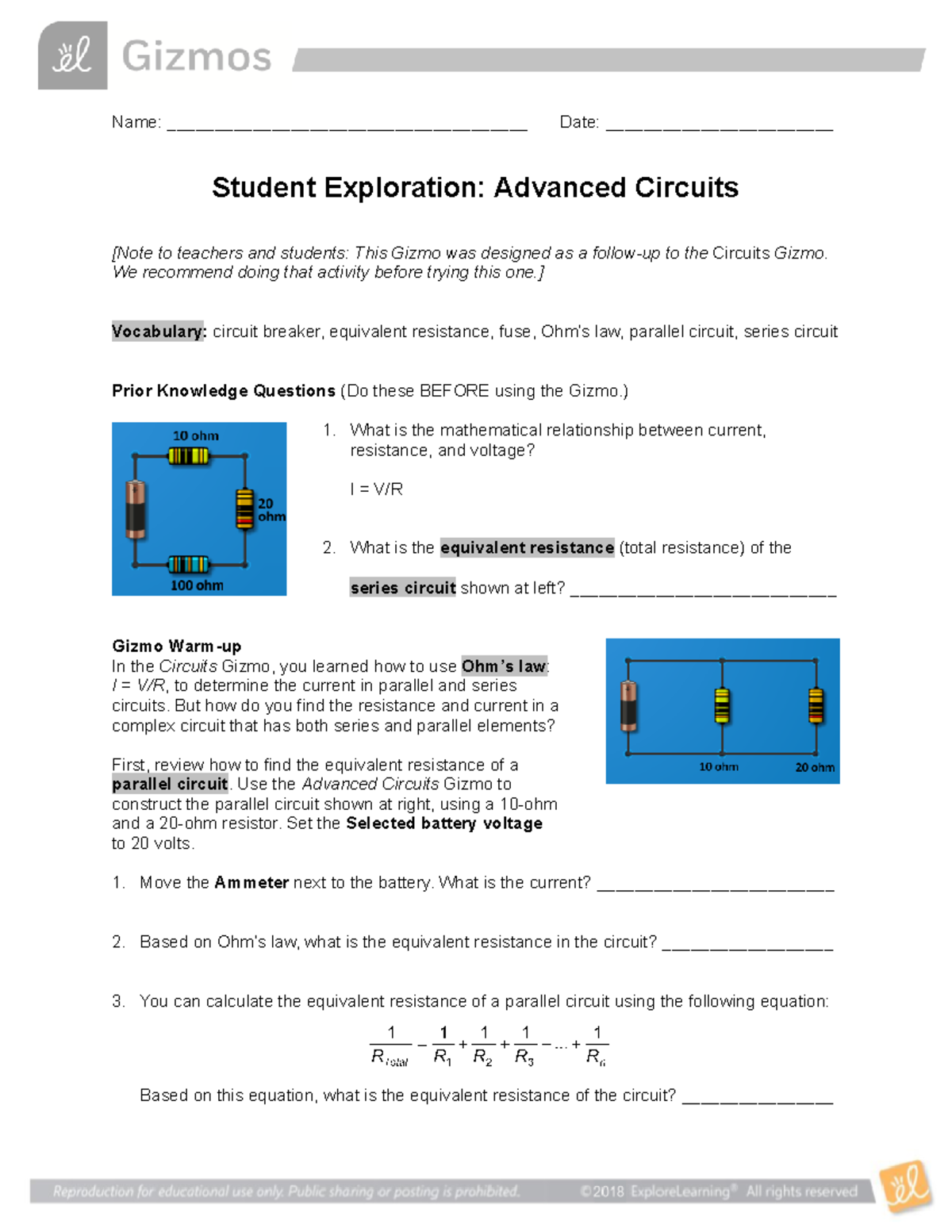 Gizmo Advanced Circuits SE - Name ...