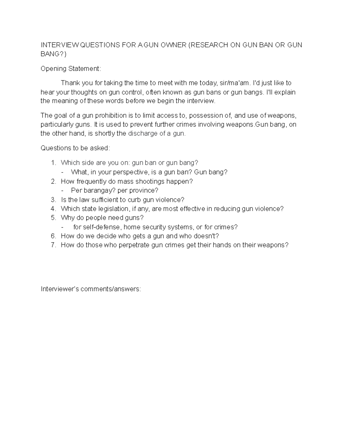 Interview sample questions interview sample - Research Methods - Studocu