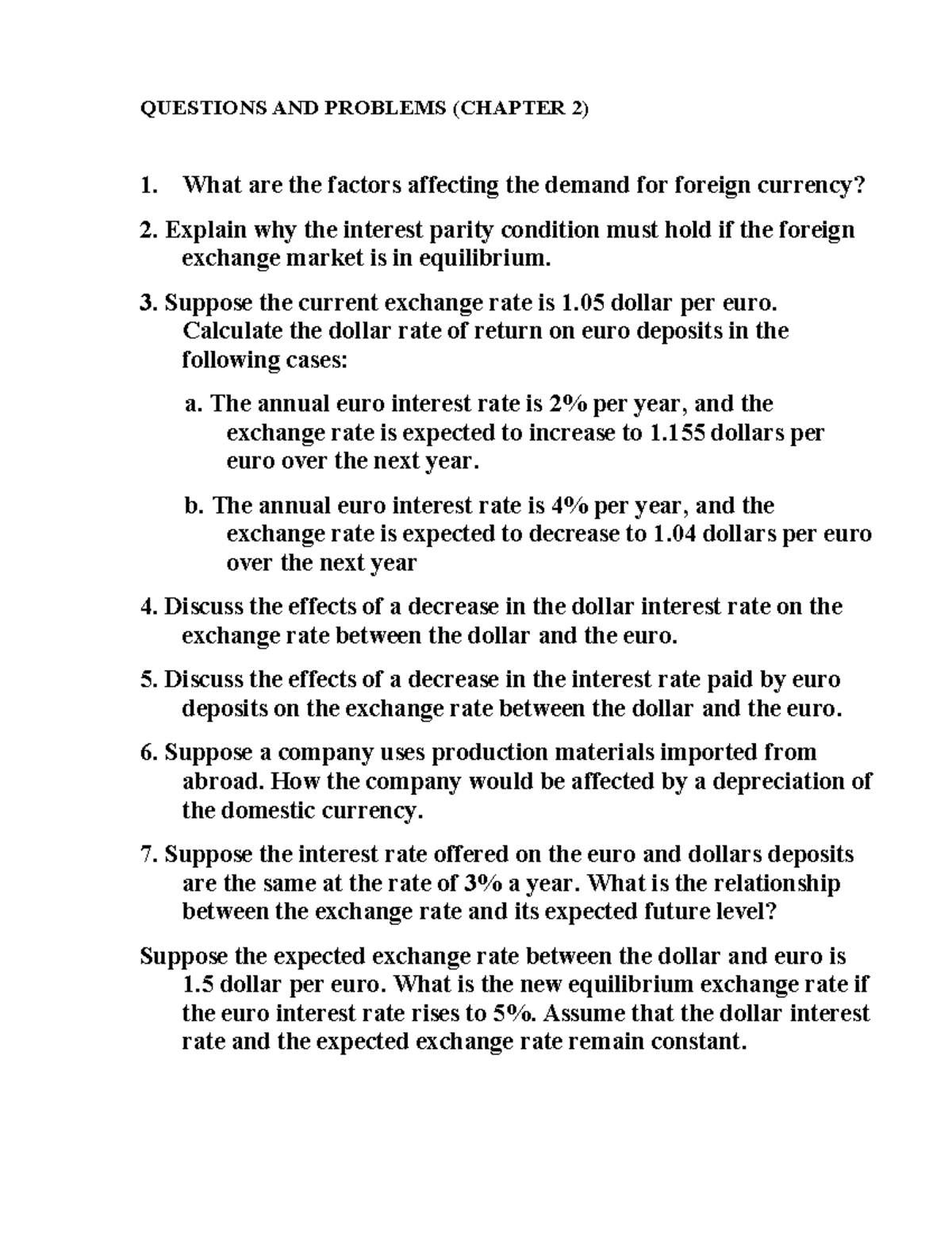 Chapter 2 Questions & Problems: Foreign Currency Demand & Exchange ...