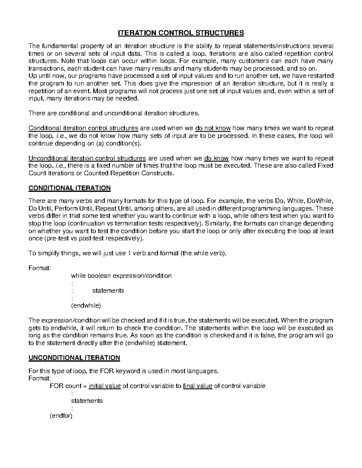 Iteration Control Structures: Understanding Loops and Their Types - Studocu
